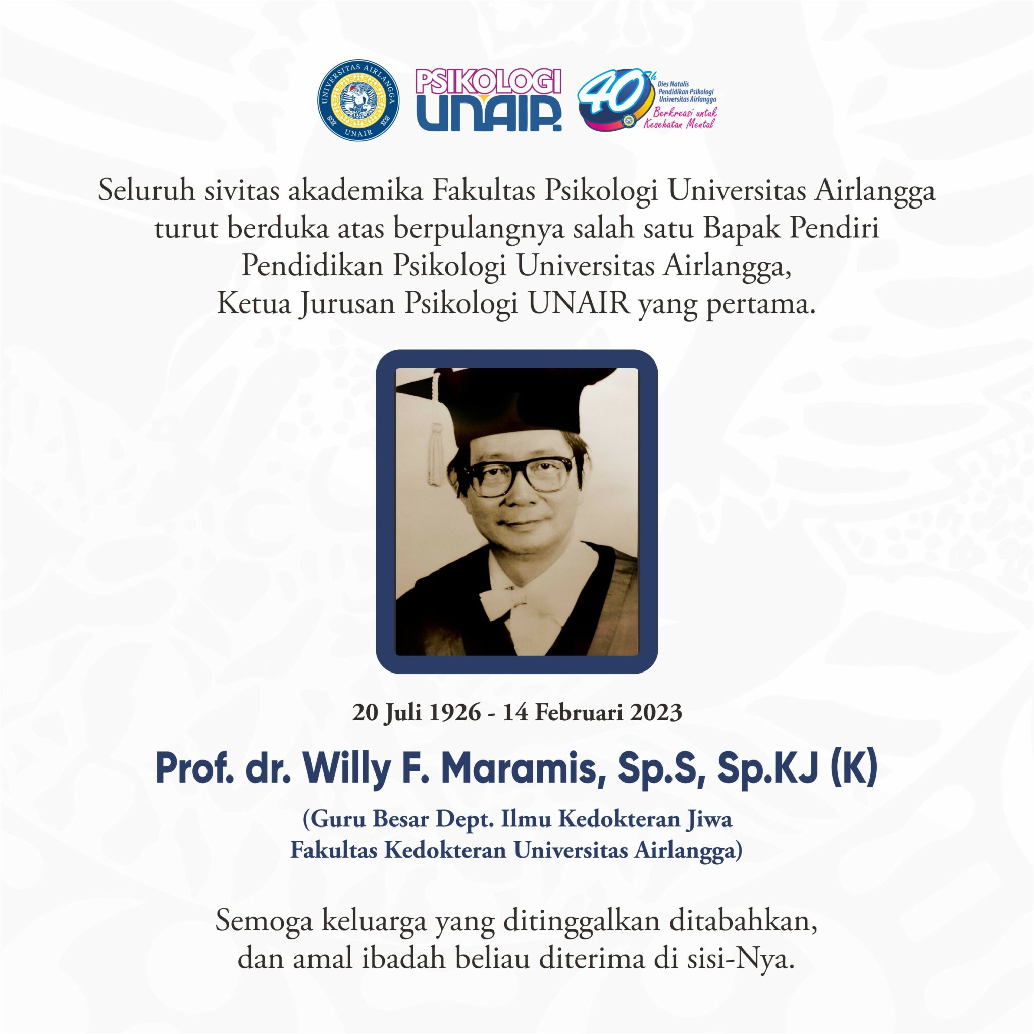 Selamat Jalan Bapak Maramis – Fakultas Psikologi Universitas Airlangga